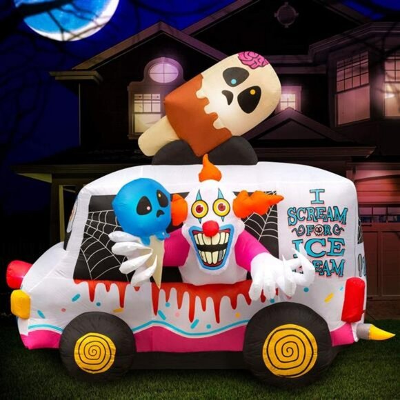 Holiday | Halloween Inflatables Large 8 Ft Clown Ice Cream Truck ...